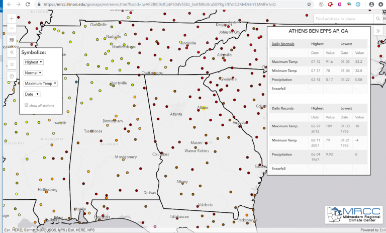 GIS-based map showing records at each US station | Climate and ...