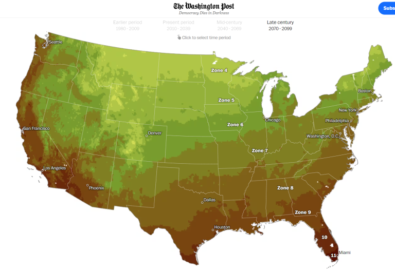 Expected change in plant hardiness zones due to warming temperatures ...