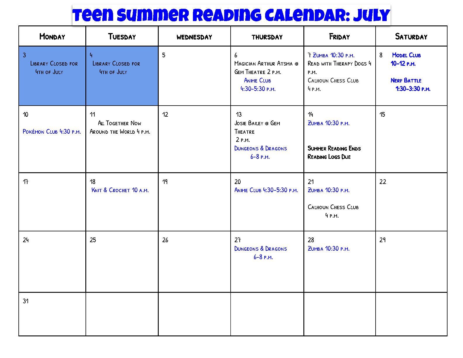 2023 Summer Reading Challenge with Calhoun-Gordon County Library ...