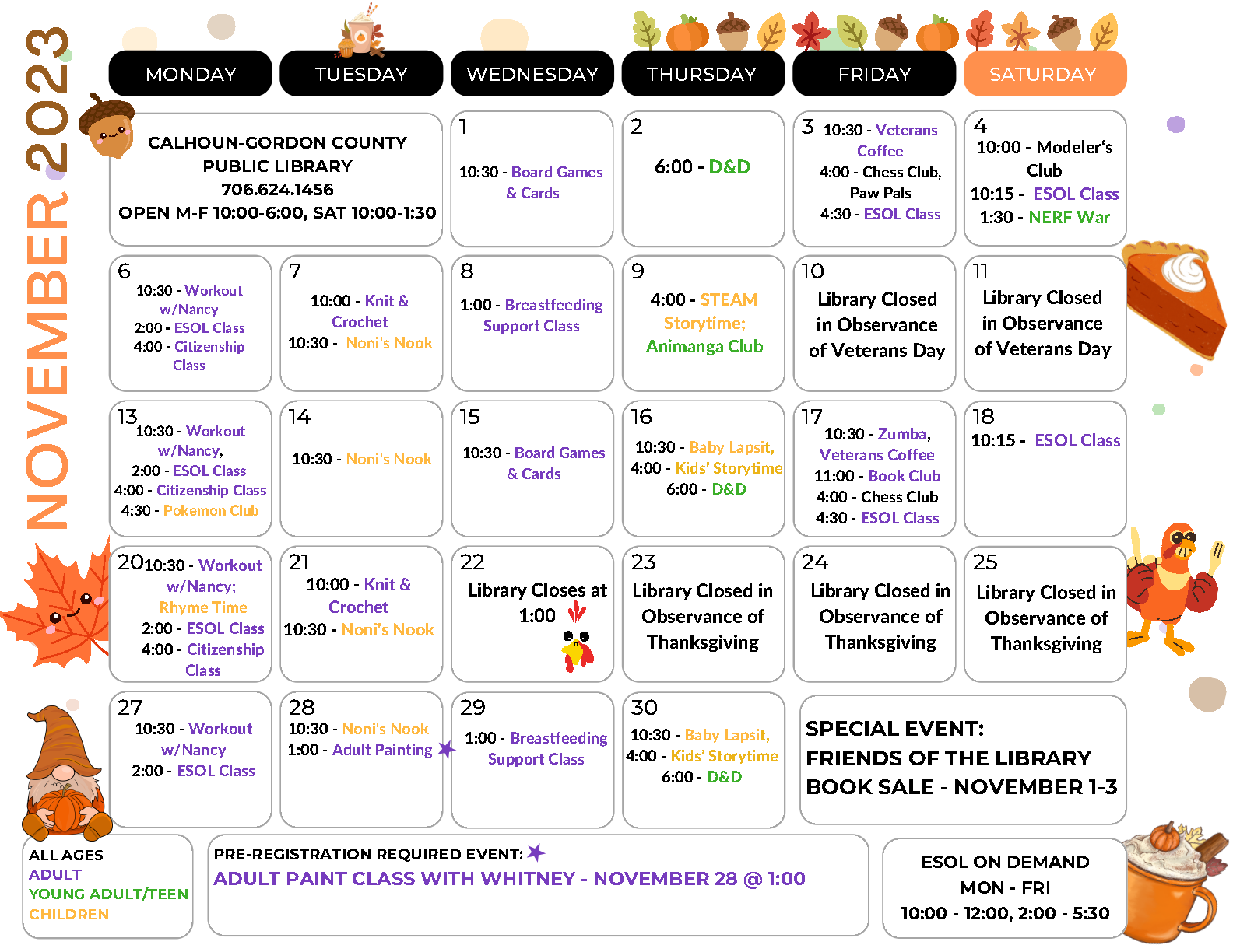 November Library Calendar | Gordon Grown